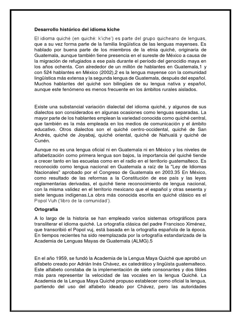 Desarrollo Histórico Del Idioma Kiche | PDF | Lingüística | Idiomas