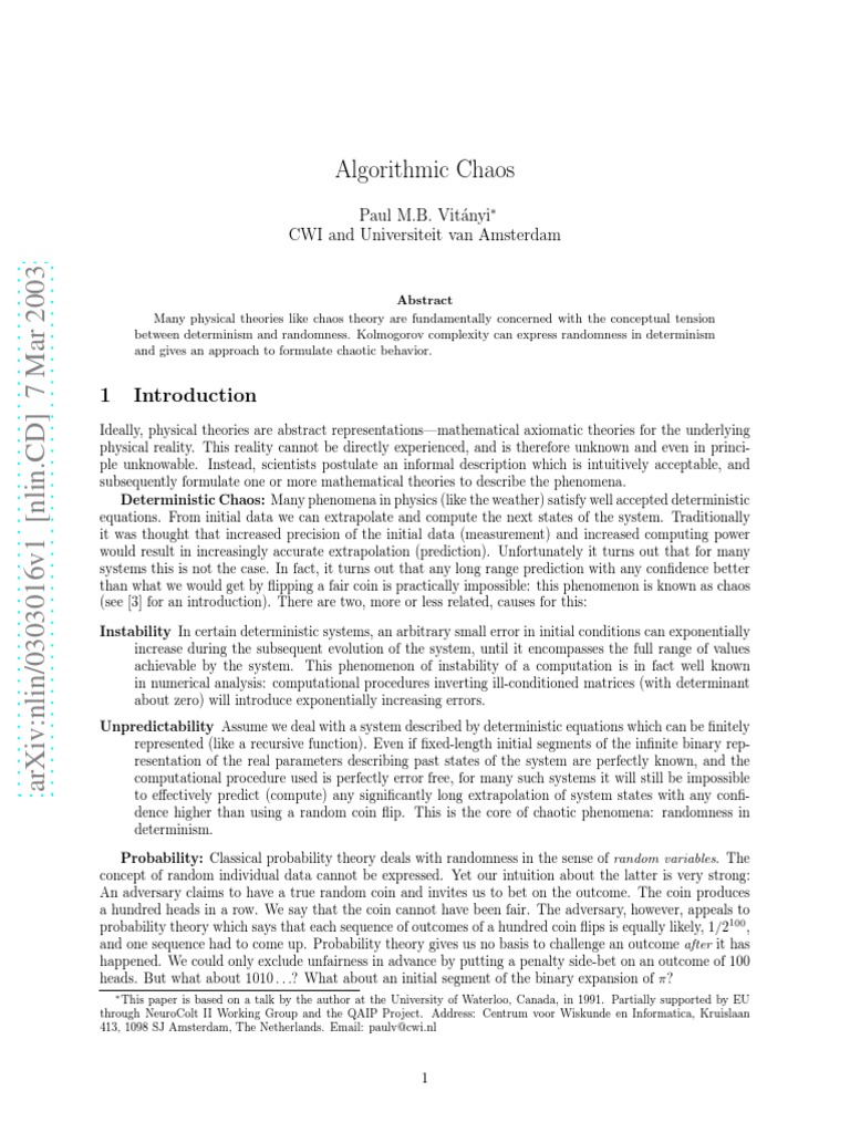 Algorithmic Chaos | PDF | Chaos Theory | Randomness