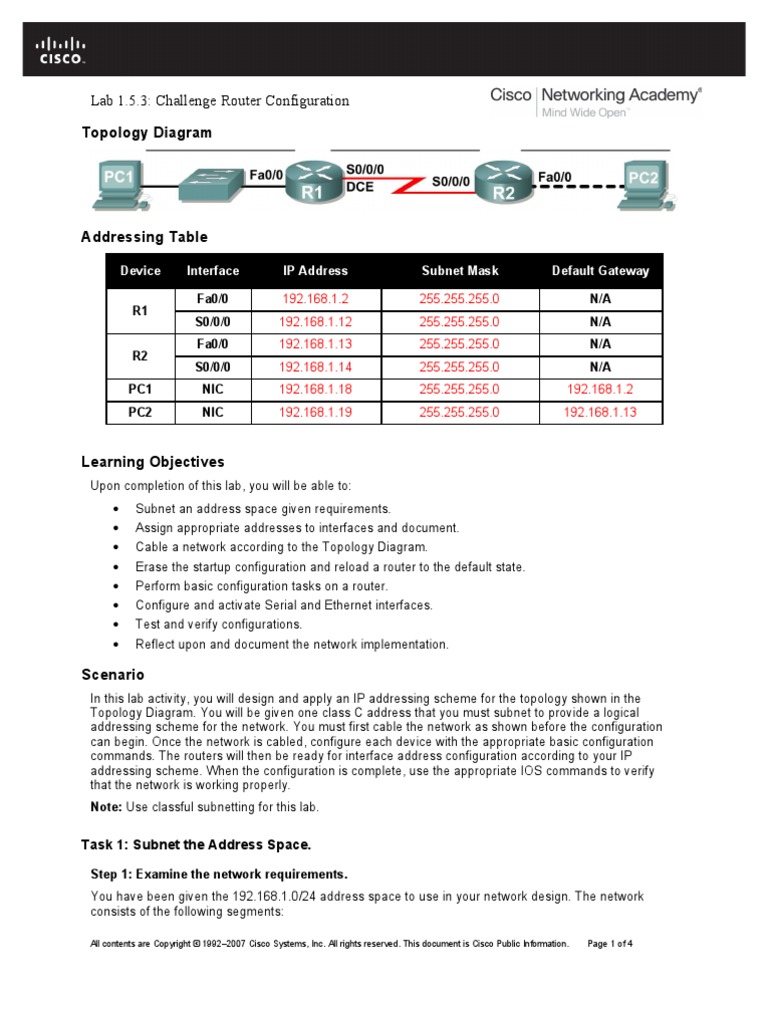 E2 Lab 1 5 3 | PDF | Router (Computing) | Computer Network
