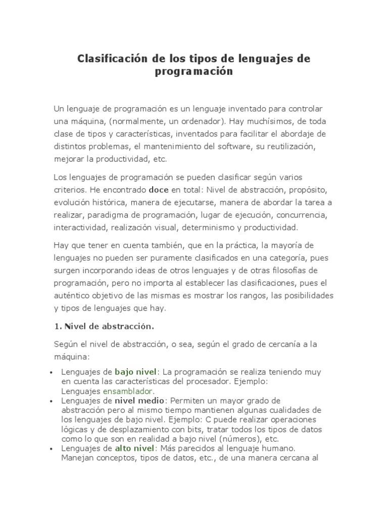 Clasificación de Los Tipos de Lenguajes de Programación | PDF ...