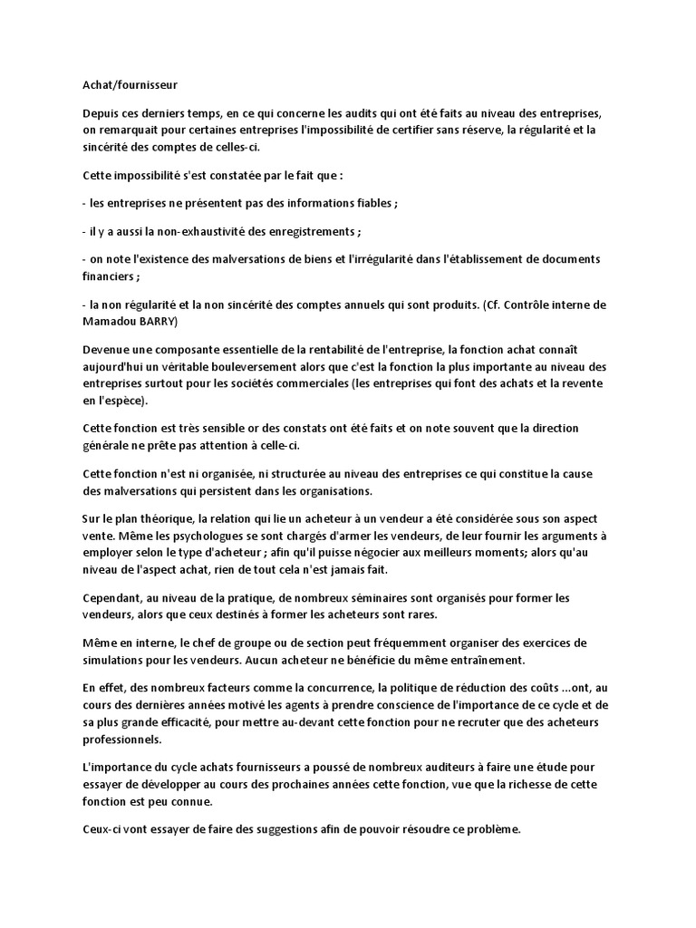 Audit Achat Cas Pratique | PDF | Facture | Contrôle interne