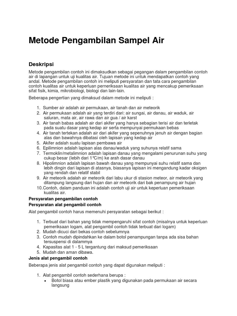 Metode Pengambilan Sampel Air | PDF