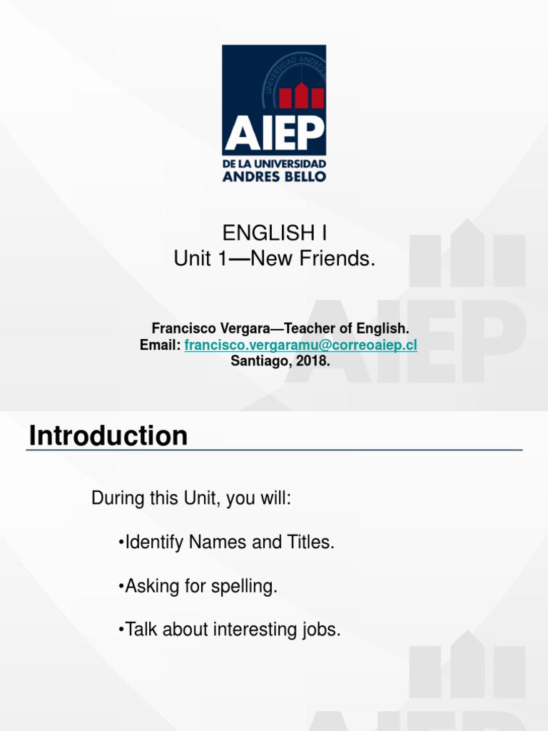 English I Unit 1 New Friends | PDF