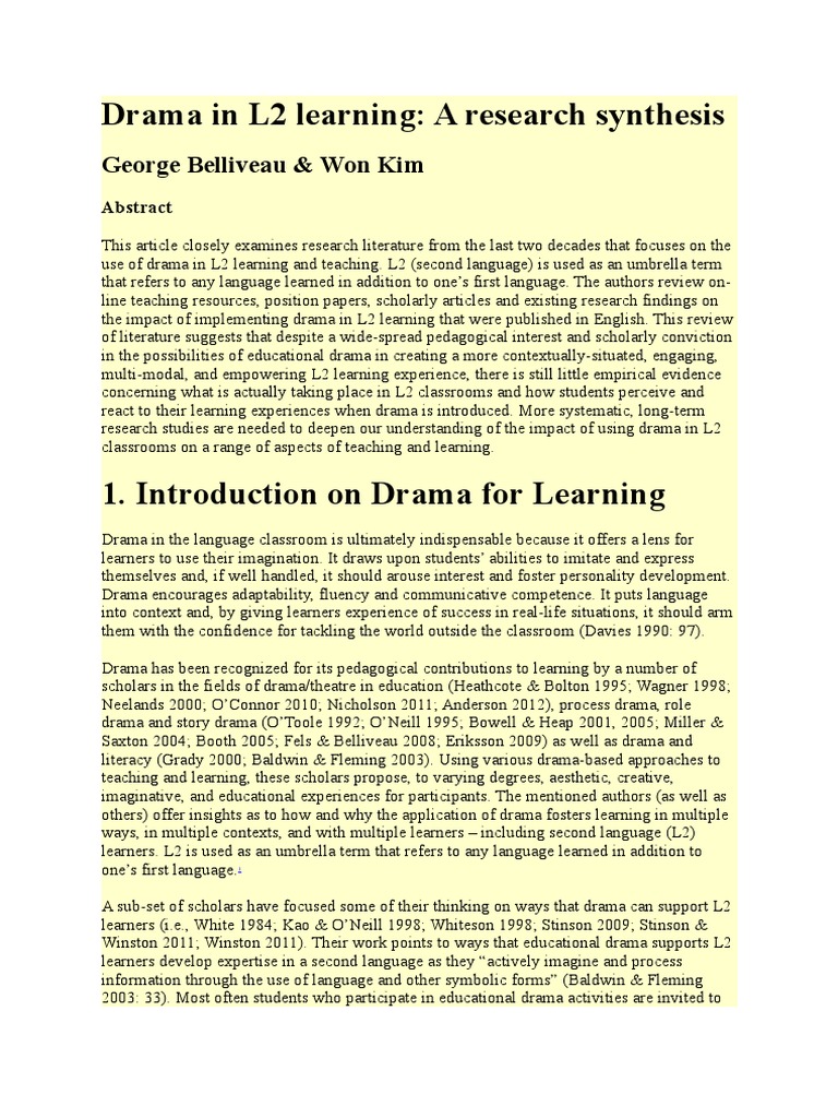 Drama in L2 Learning | PDF | English As A Second Or Foreign Language ...