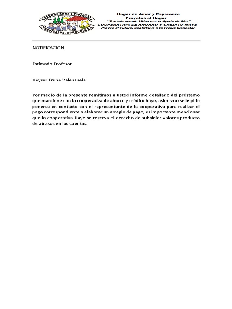 Modelo De Aviso De Cobro