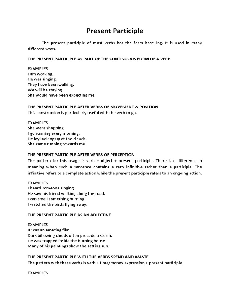 Present Participle | Download Free PDF | Verb | Rules