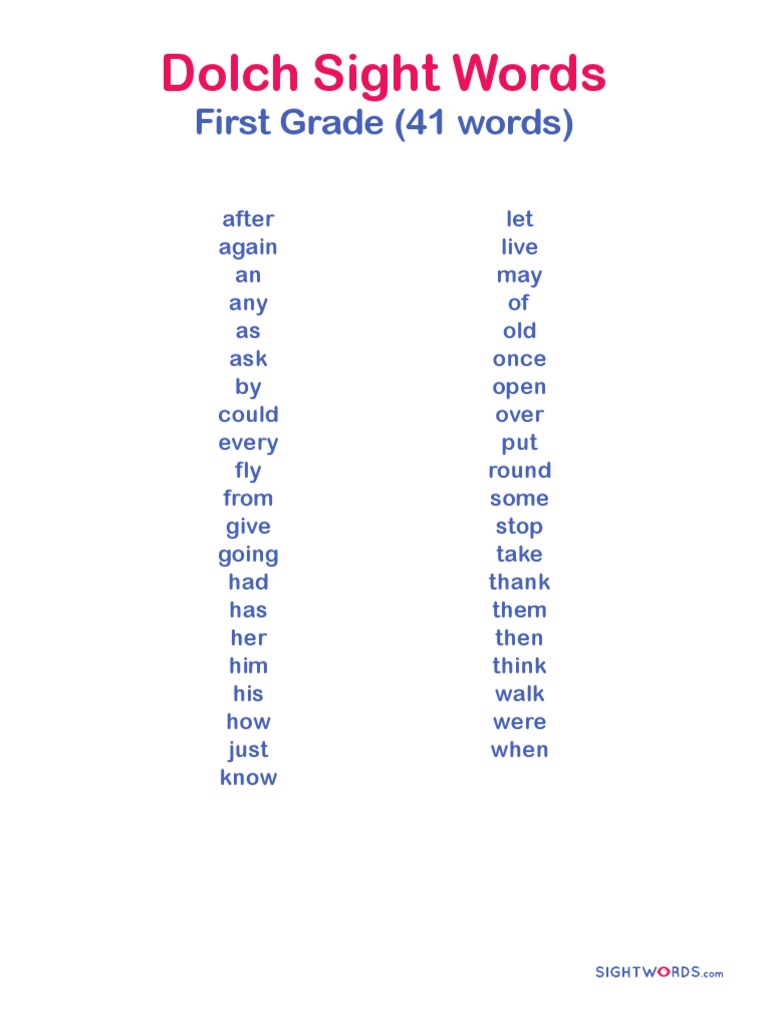 First Grade Dolch Sight Words List | PDF