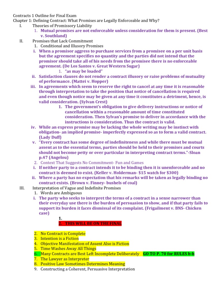 Contracts Outline | PDF | Consideration | Estoppel