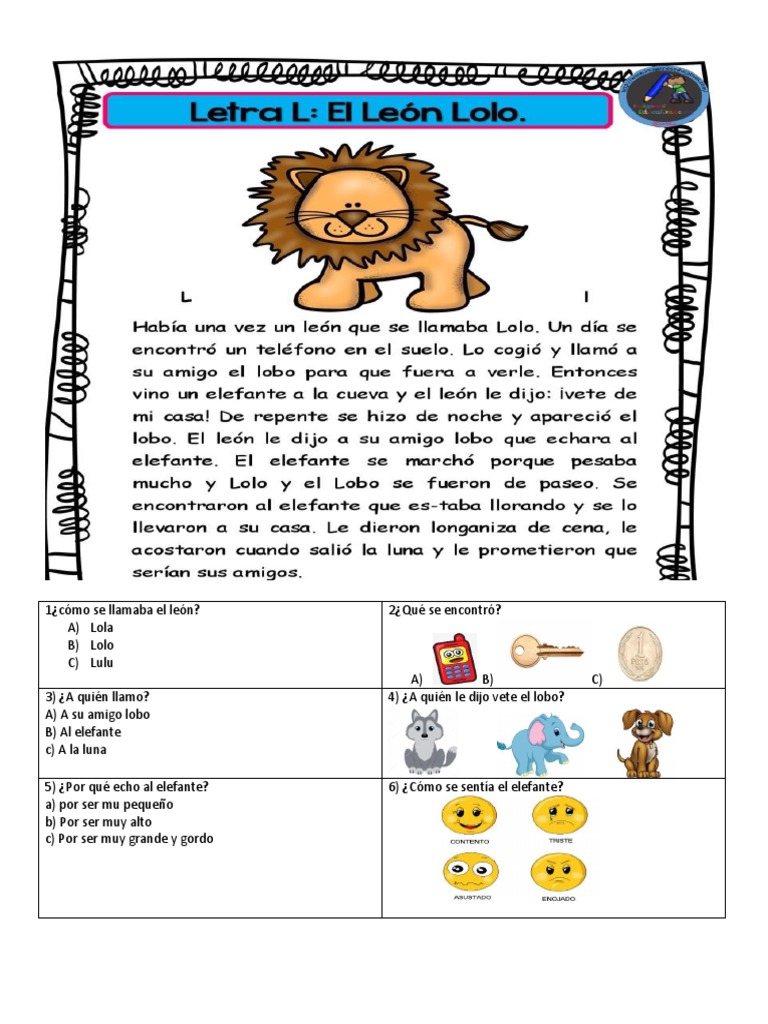 Comprension Lectora Letra L | PDF