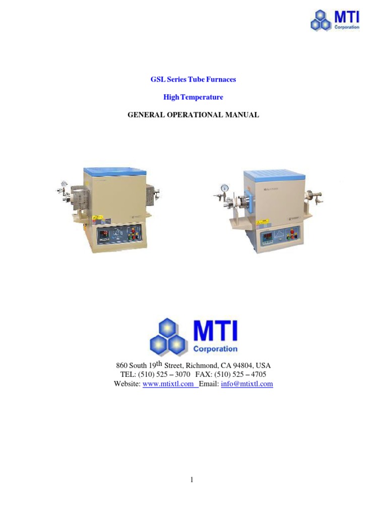 GSL Tube Furnaces Operational Manual | PDF | Alternating Current | Vacuum