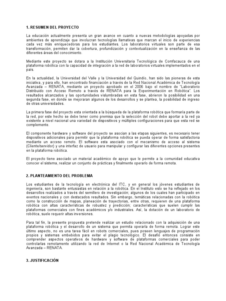 Ejemplo 2 - Anteproyecto Desarrollado | PDF | Robótica | Software