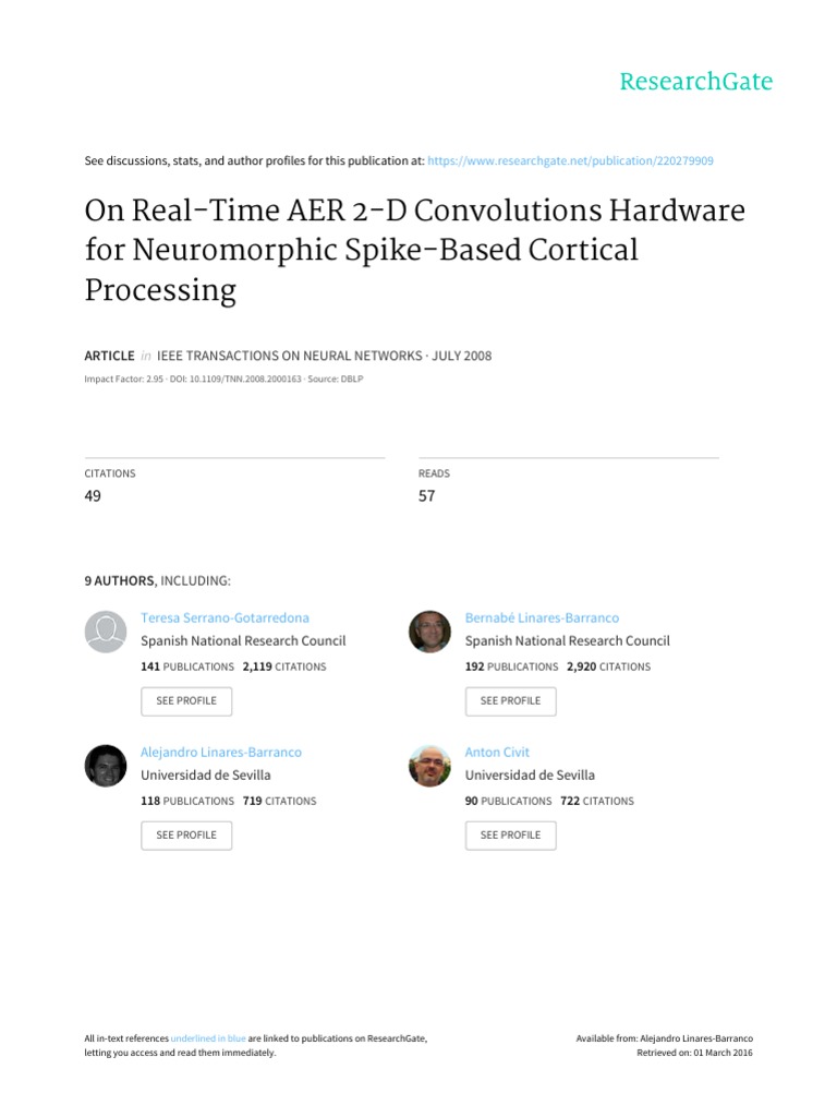 Serrano Gotarredona On Real Time AER 2D Convolutions Hardware For ...