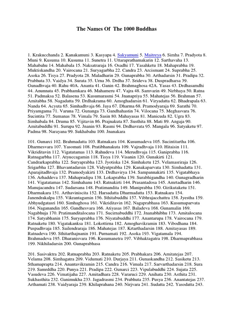 Names of 1000 Buddhas | PDF