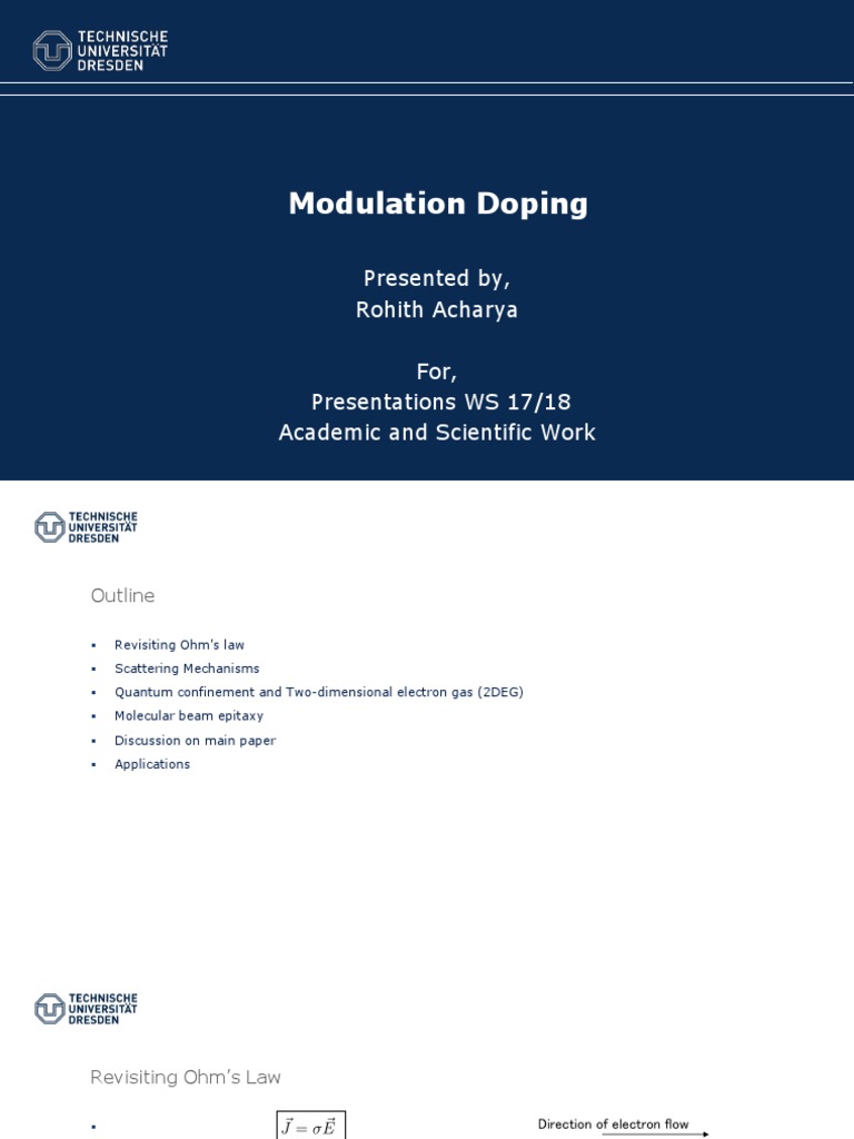 Modulation Doping: Presented By, Rohith Acharya For, Presentations WS ...
