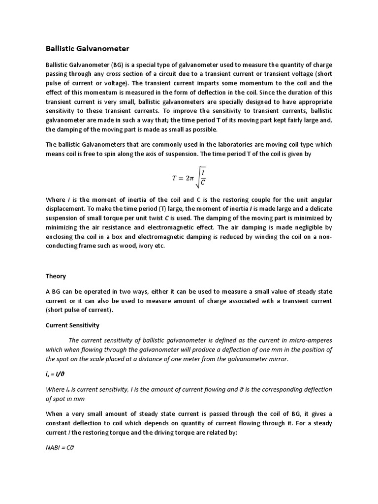 Ballistic Galvanometer Experiment | PDF | Torque | Angular Momentum