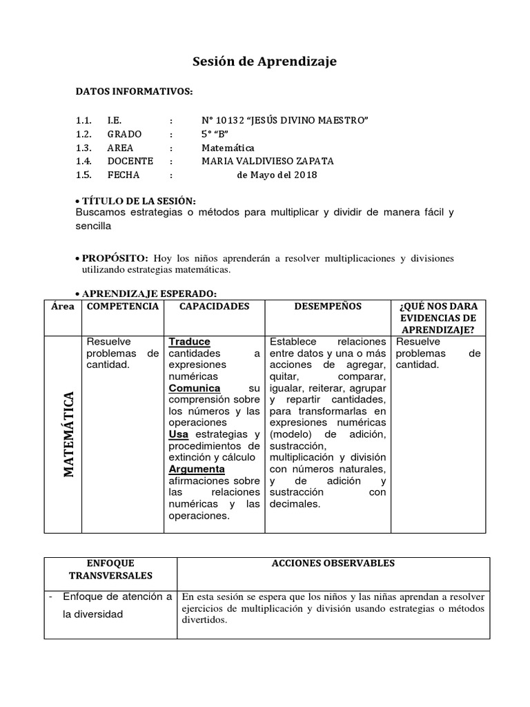 Buscamos Estrategias para Multiplicar y Dividir Final | PDF | División ...
