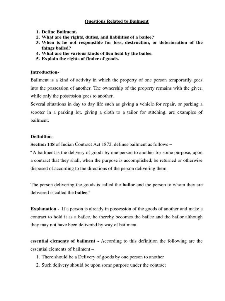 Bailment | PDF | Lien | Bail