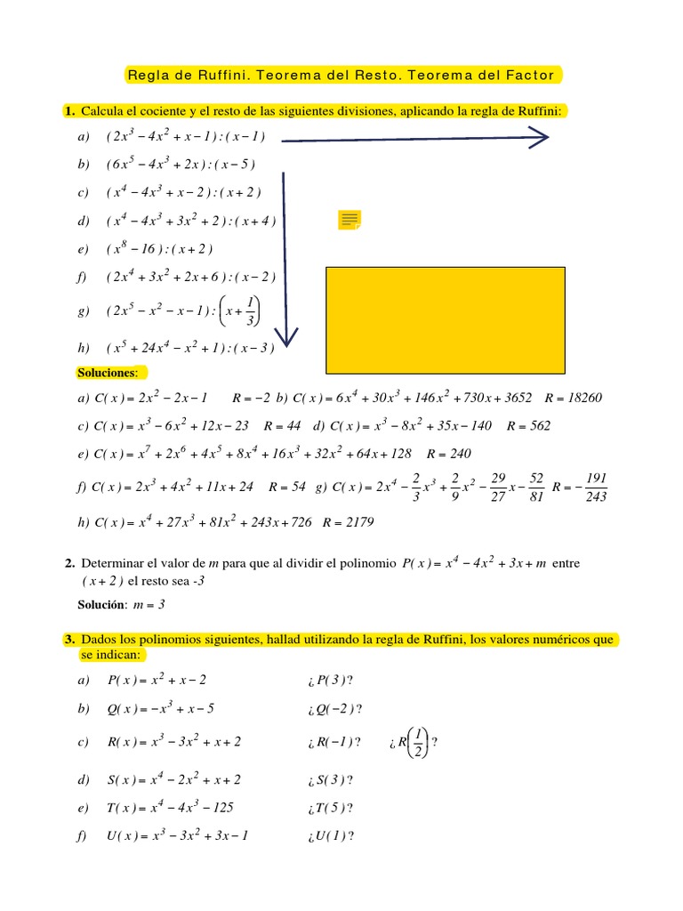 Aplicacion Del Teorema de Ruffini Con Ejercicios PDF | PDF | Álgebra ...