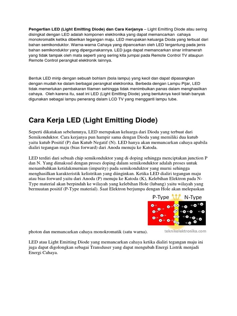Pengertian LED (Light Emitting Diode) Dan Cara Kerjanya | PDF