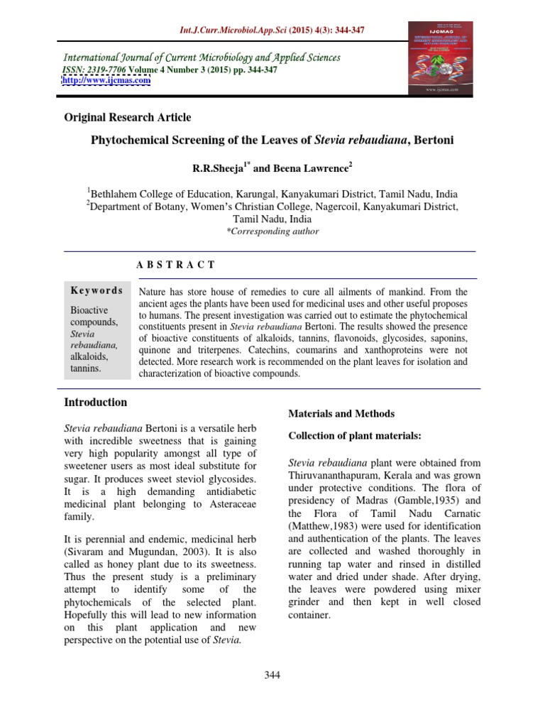 R.R.sheeja and Beena Lawrence | PDF | Flavonoid | Acid