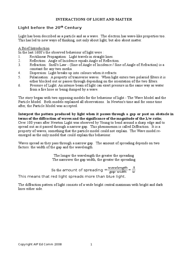 Interactions of Light and Matter | PDF | Photon | Photoelectric Effect