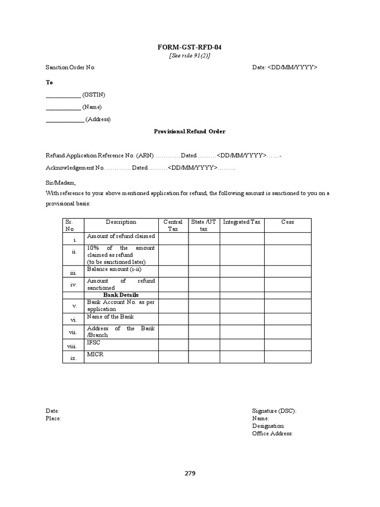 GST-RFD-04 Sanction Order Form | PDF