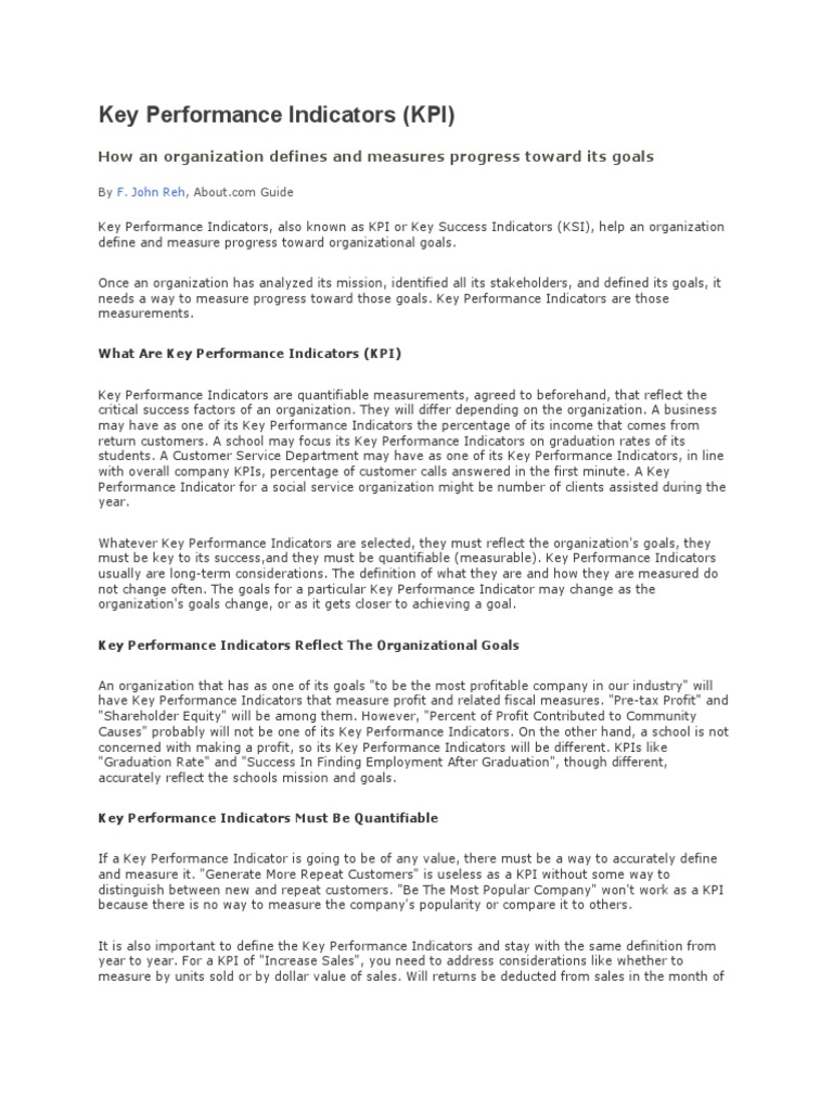 Key Performance Indicators | PDF | Performance Indicator | Goal