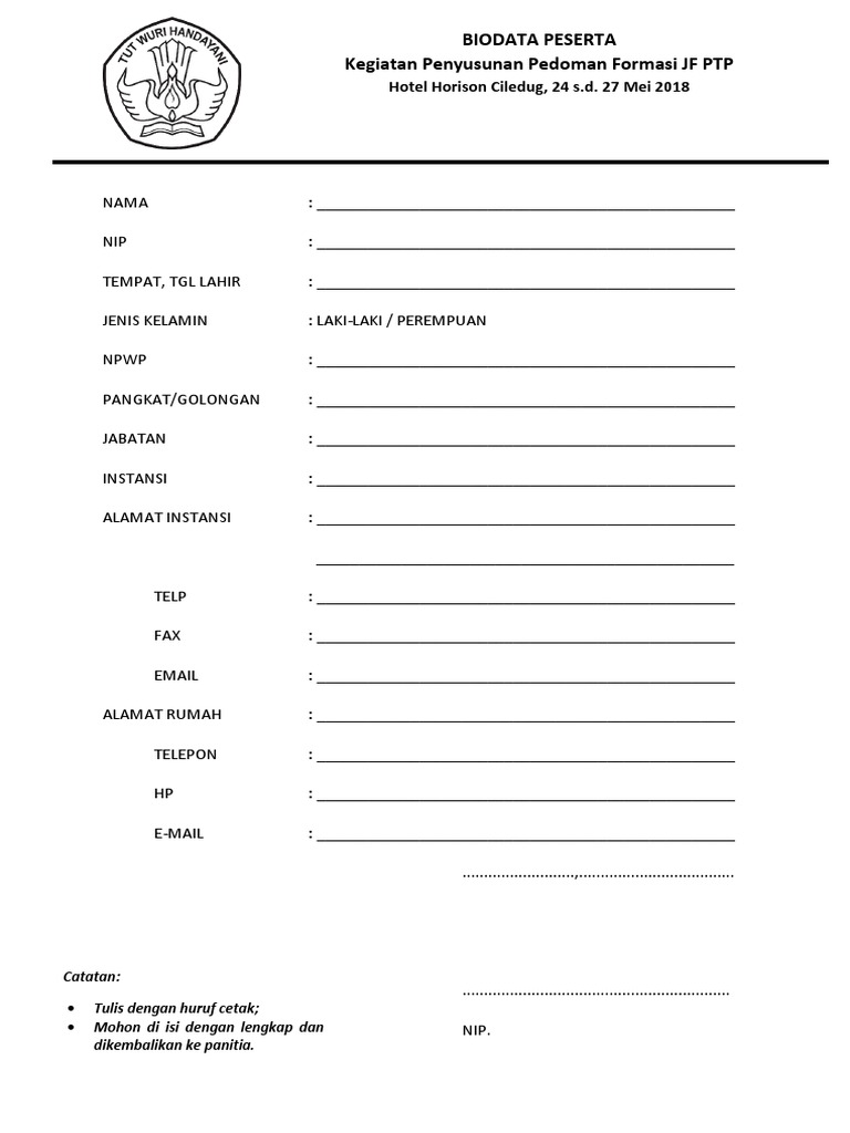 Form Biodata Peserta Penyusunan Formasi JF PTP | PDF