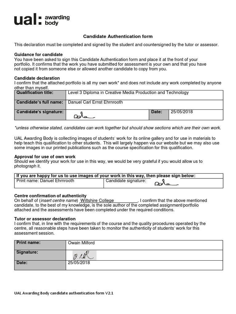 Candidate Authentication Form v2 | PDF