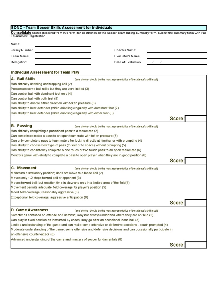 Soccer Team Individual Rating Form | PDF | Defender (Association ...