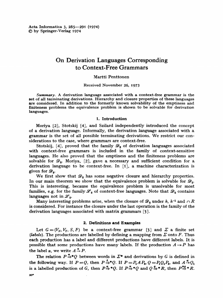 On Derivation Languages Corresponding To Context-Free Grammars | PDF | Formalism (Deductive ...