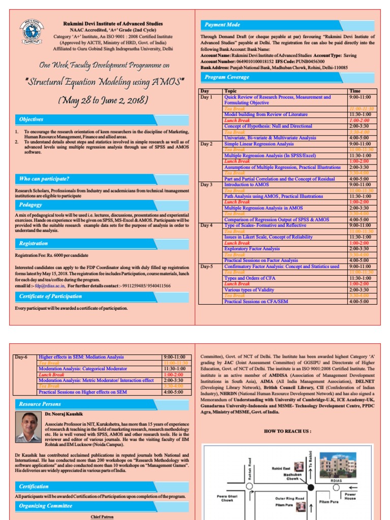 SEM Faculty Development Programme Brochure 2018 | PDF | Factor Analysis ...