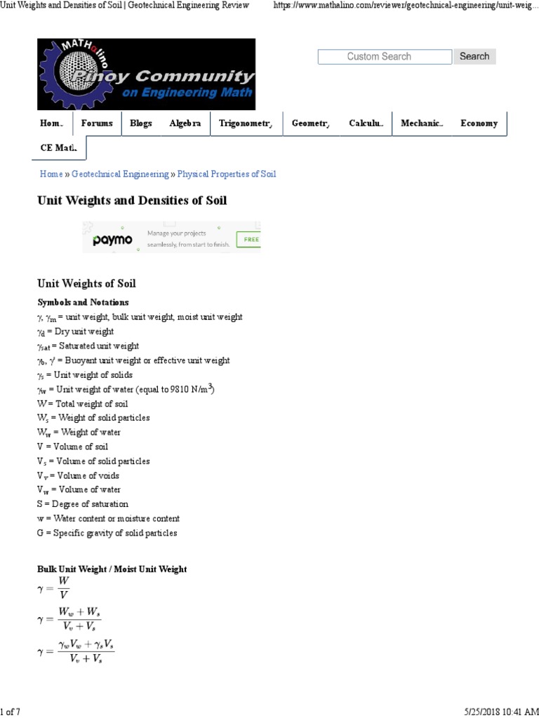 Typical Unit Weights and Densities of Soil | Density | Soil