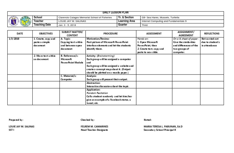 Lesson Plan in Icf 9 | PDF | Lesson Plan | Teaching