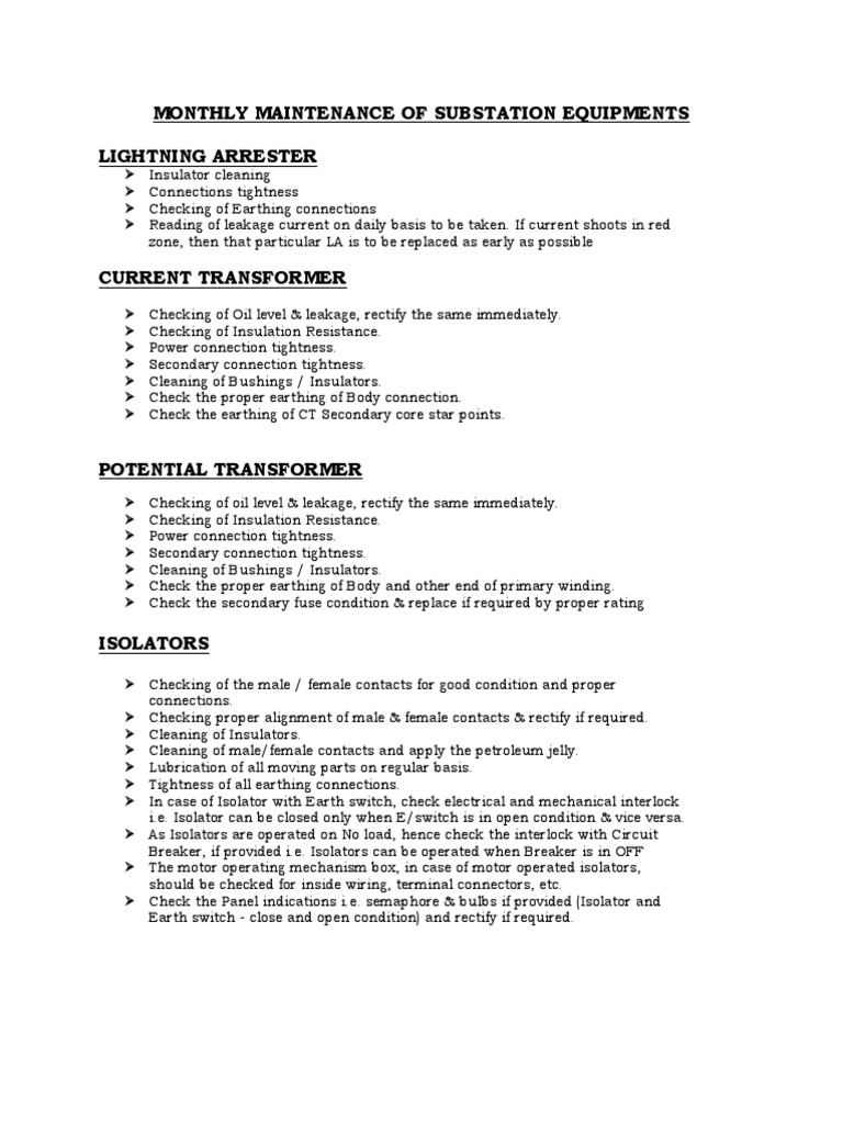 Substations Maintenance Plan | PDF | Relay | Electrical Substation