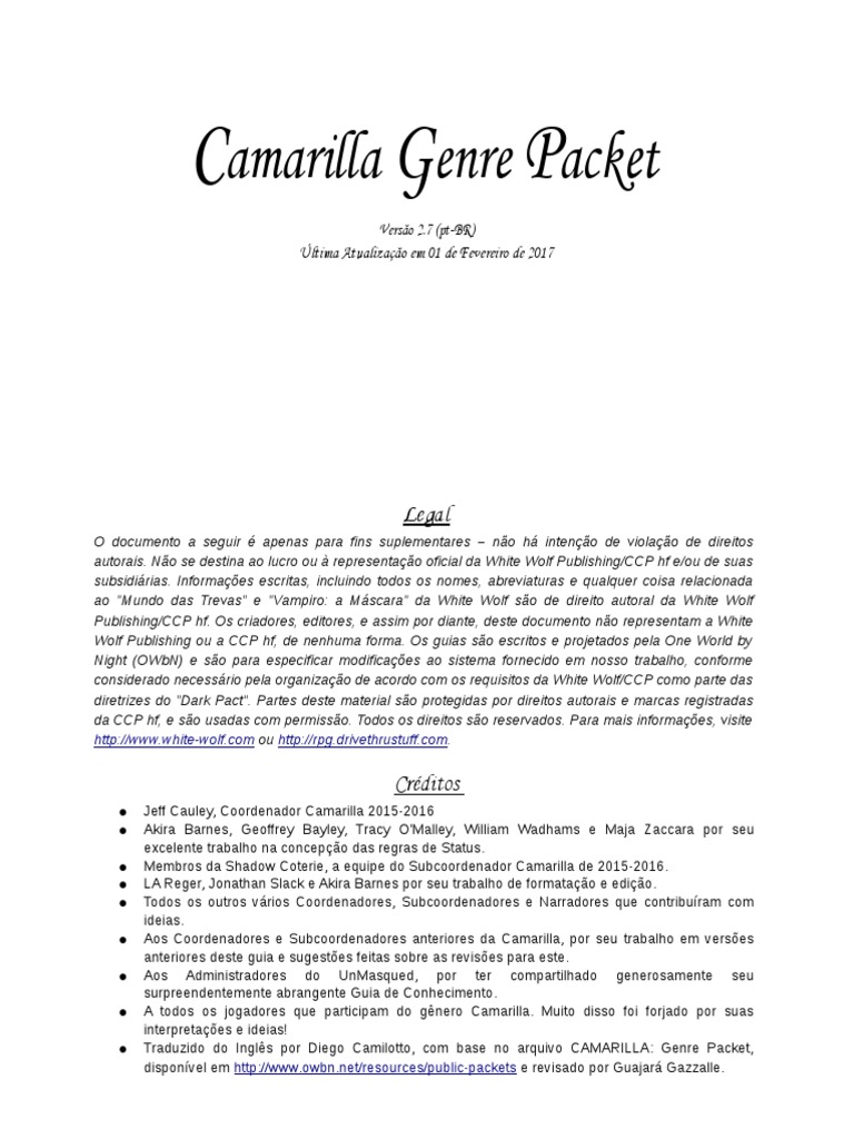 Camarilla Genre Packet 2017 PT-BR | PDF | Prince | Clans