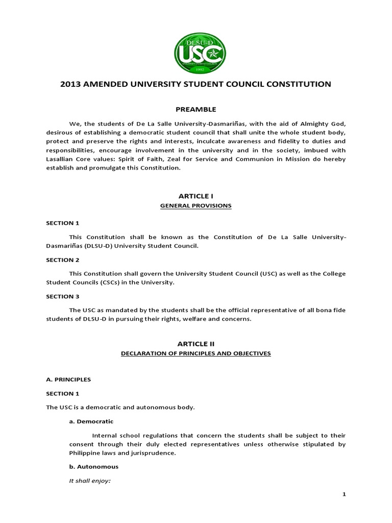 Amended University Student Council Constitution | PDF | Search And ...