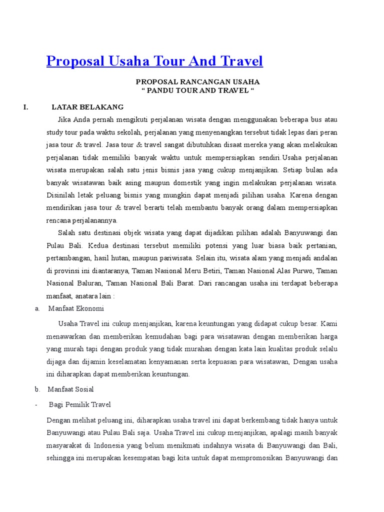 Proposal Usaha Tour and Travel | PDF