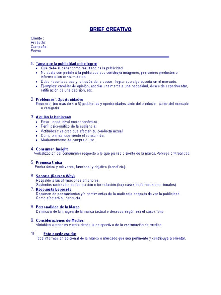 FORMATO Brief Creativo | PDF | Negocios