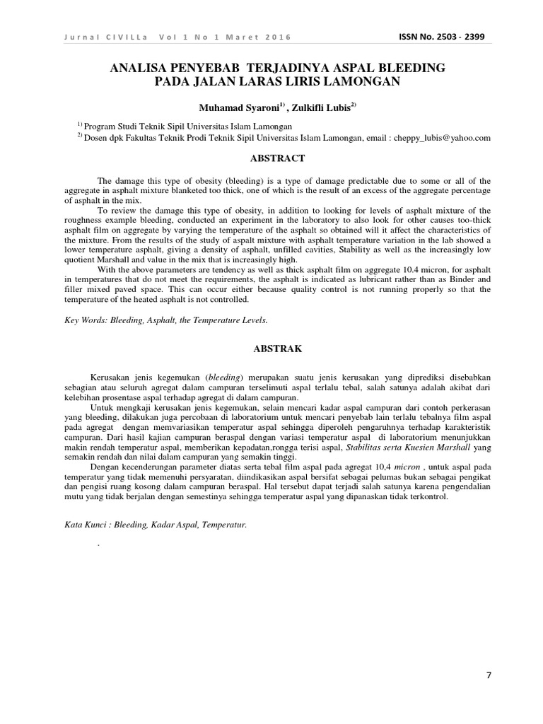 Analisa Penyebab Terjadinya Aspal Bleeding Pada Jalan Laras Liris ...