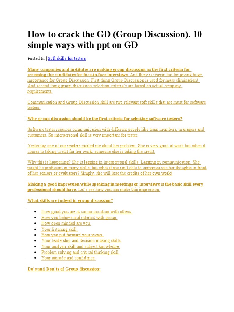 How To Crack The GD (Group Discussion) - 10 Simple Ways With PPT On GD ...