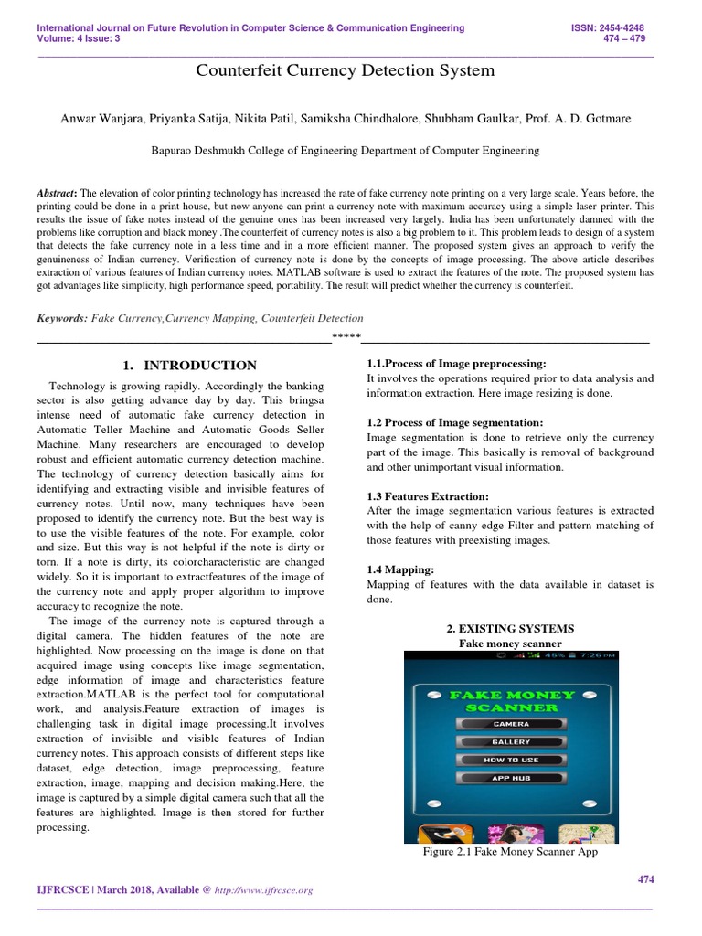 Counterfeit Currency Detection System | PDF | Optical Character ...