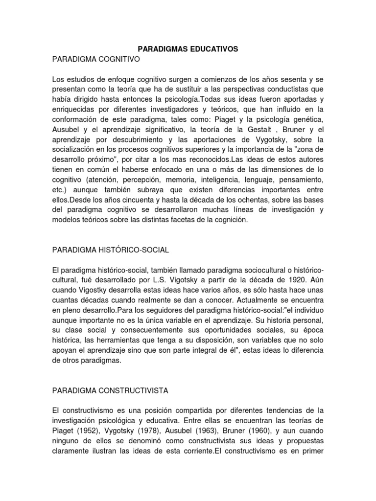 Paradigmas Educativos, Tradicionales y Nuevos | PDF | Constructivismo ...