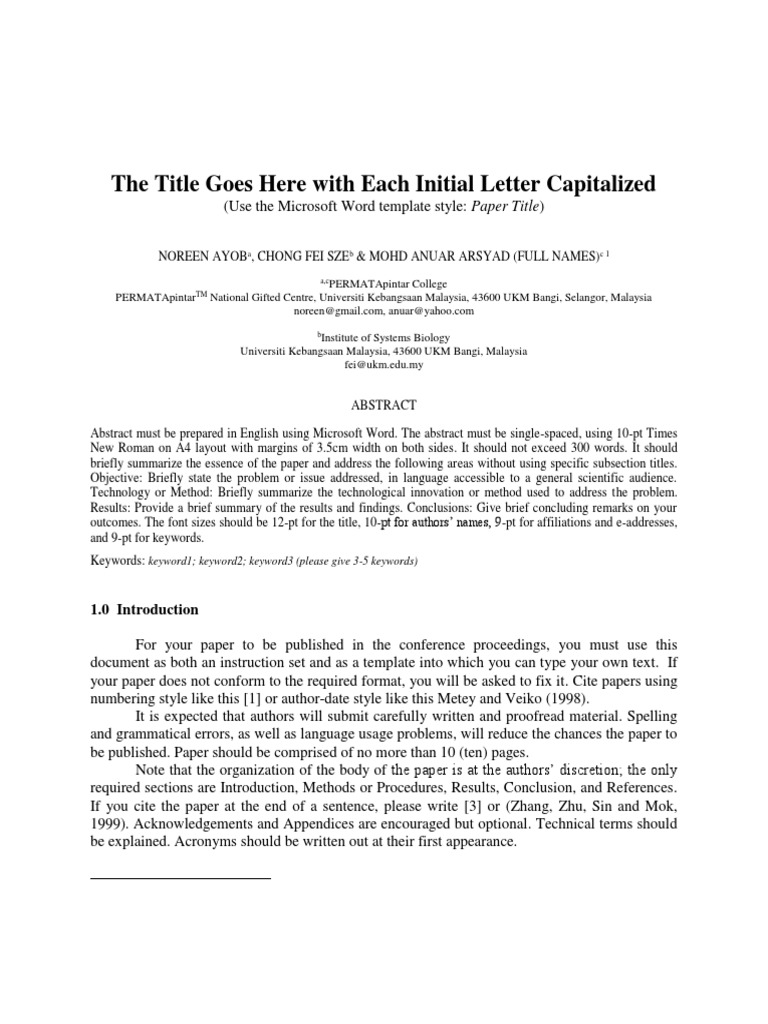 Word Template With Instruction - Journal | PDF | Paragraph | Times New ...