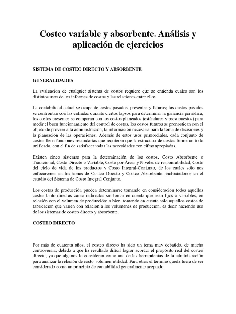 Costeo Variable y Absorbente | PDF | Costo | Estado de resultados