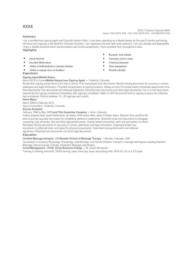 Sample Resume | PDF | Massage | Notary Public