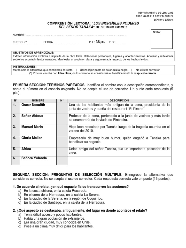 Comprensión Lectora: Señor Tanaka | PDF | Narración | Tsunami