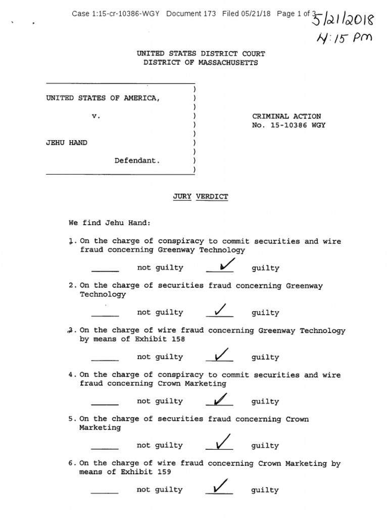 Jury Verdict - Jehu Hand | PDF | Acquittal | Verdict