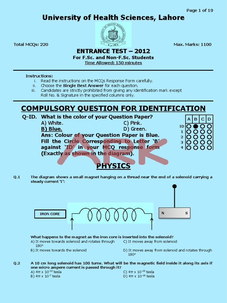 A05. MCAT Uhs Past Paper 2012 - Blue | PDF | Radioactive Decay | Ethanol