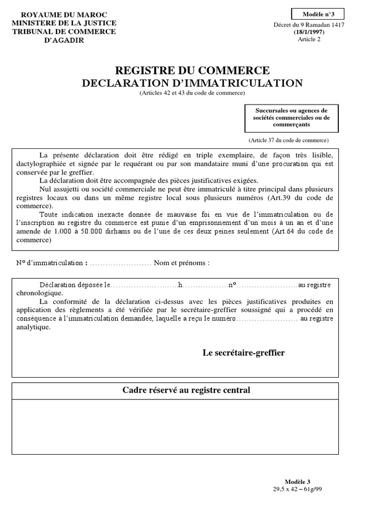 Déclaration D'immatriculation (Succursales) | PDF | Gouvernement | Justice